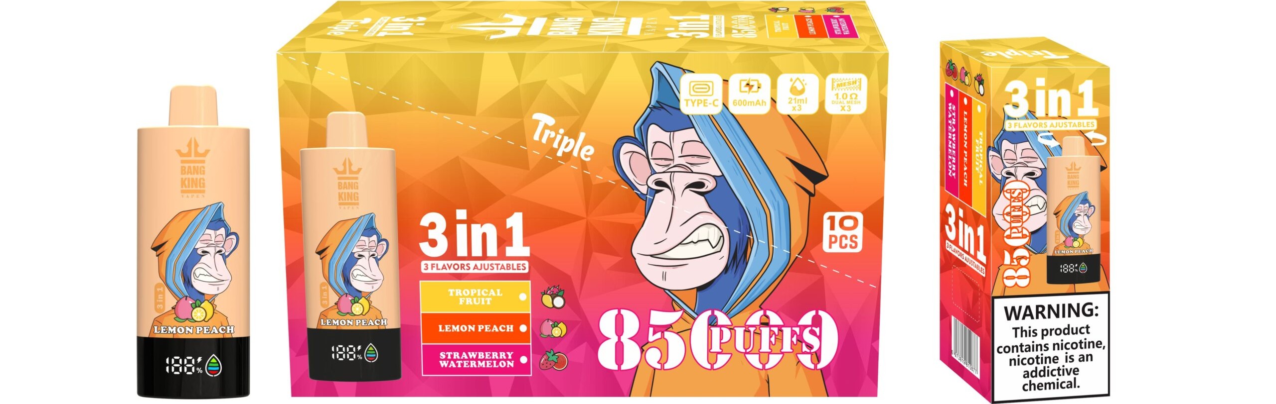 Bang King 85000 85K Puff 3 In 1 Vape Pen Engros | EU Lager